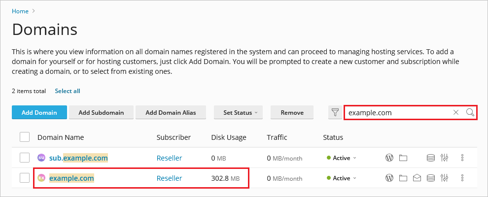 How To View Space Disk Usage Of A Domain Subscription Customer Reseller In Plesk Support