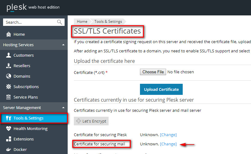Incorrect certificate used for mail client in Plesk – Plesk